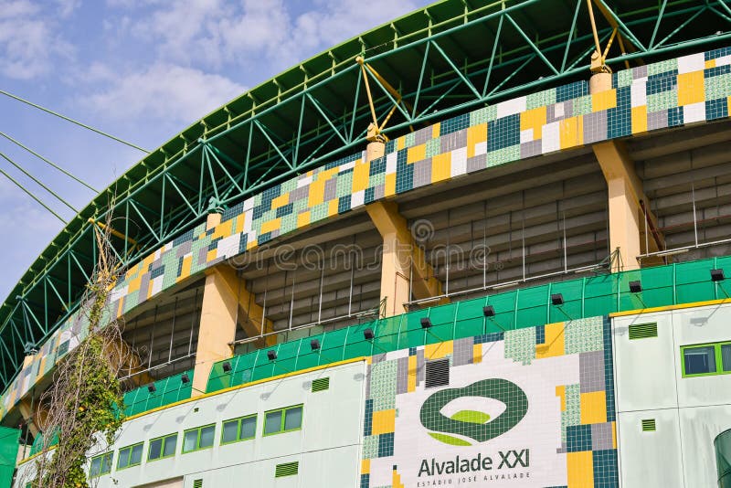 Low-angle Partial View of Jose Alvalade Stadium Exterior Under the Blue ...