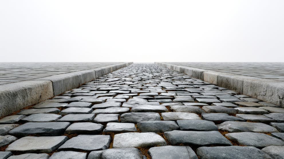 A Cobblestone Path Leading Towards a Calm Body of Water Under a Bright ...