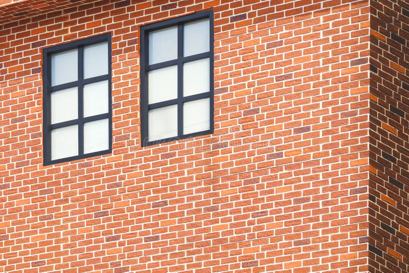 Low Angle View of 2 Glass Windows on Brick Wall of Vintage House ...