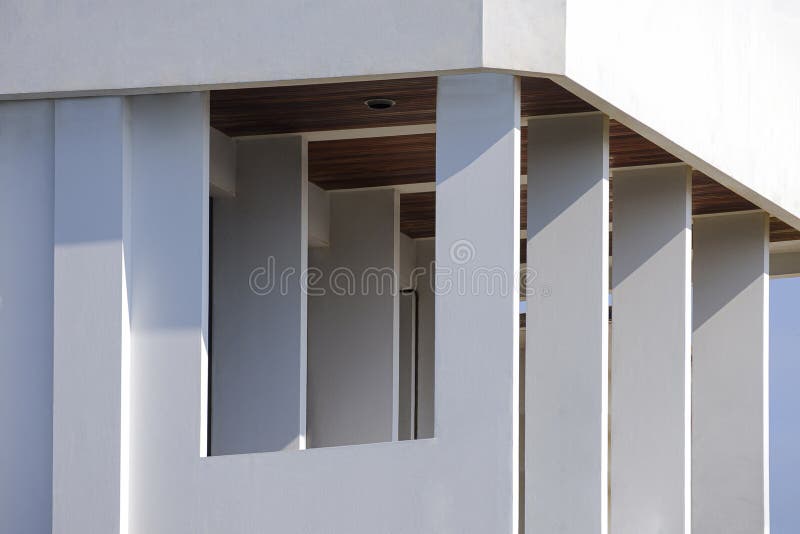 Rectangle Porch Columns on Terrace of White Modern House Building Stock ...