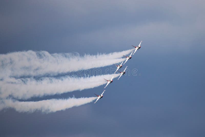 Low Angle of Planes Flying in a Row during an Airshow Stock Photo ...