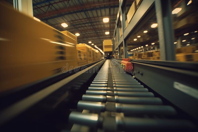 Low Angle Point of View of a Warehouse Conveyor Belt. Generative Ai ...