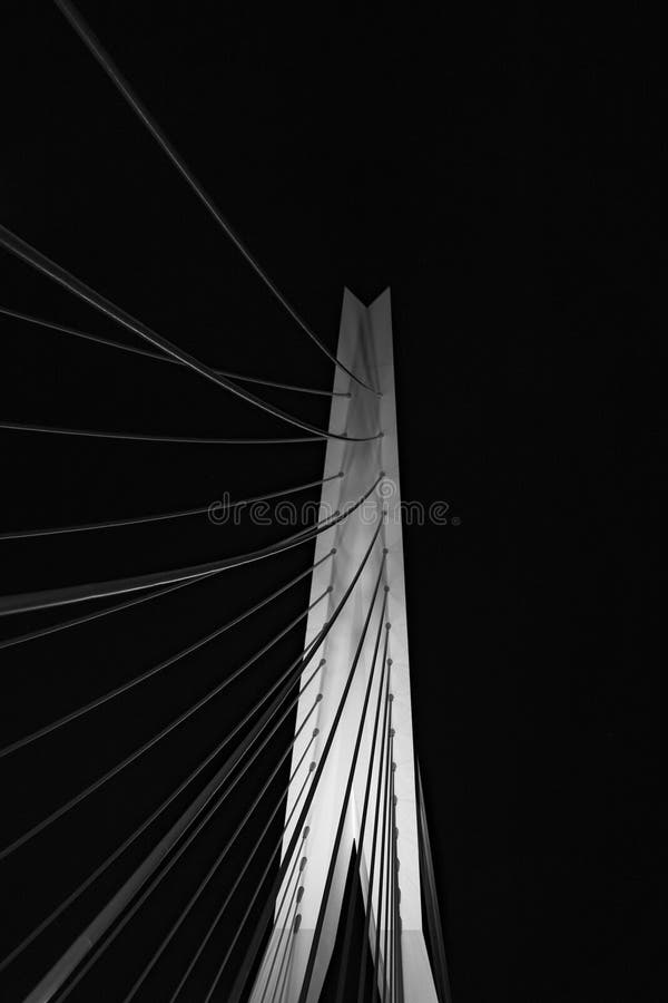 Low Angle of a Pole with Cables of Erasmusbrug Bridge in Rotterdam ...