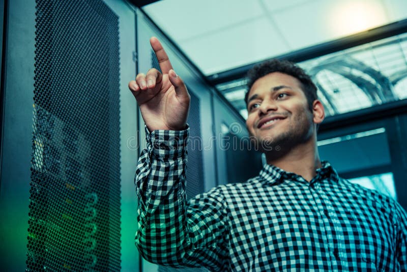 Low Angle of a Positive Nice Man Being at Work Stock Photo - Image of ...