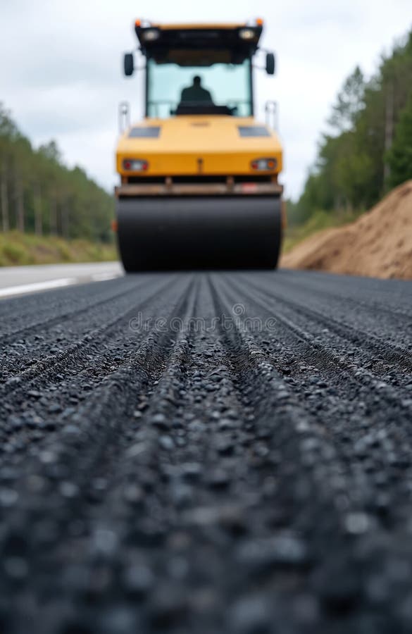 Road Roller Flattening New Asphalt. Heavy Vibration Roller at Work ...