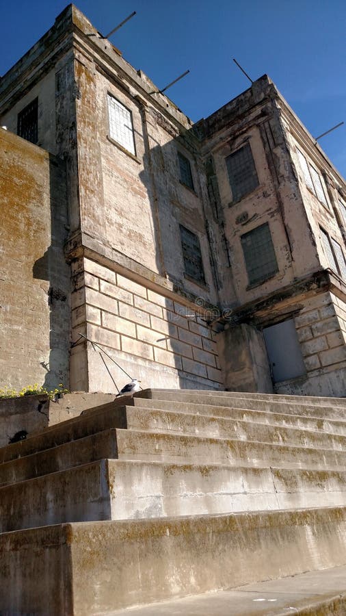 Low Angle Shot of Alcatraz Prison Building Facade in San Francisco ...