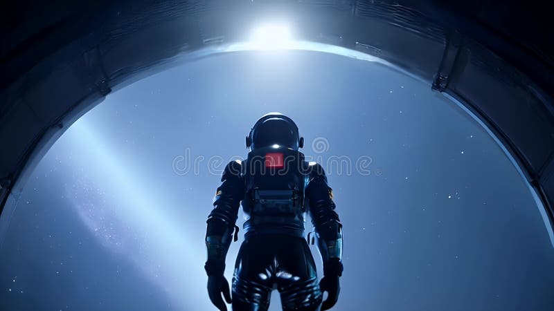 Low Angle View of Astronaut in Spacesuit Under Archway Looking at ...