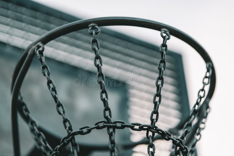 Low Angle Shot of a Basketball Ring with Metall Chains Stock Photo ...