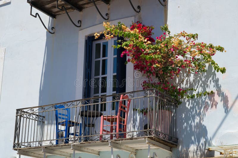 Low Angle Shot of a Beautiful Traditional Balcony with Flowers Stock ...