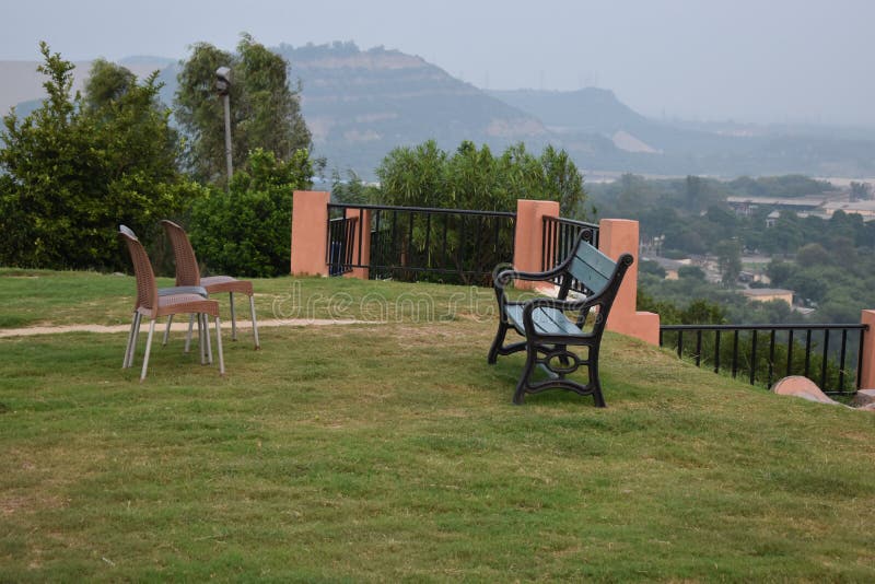 Low Angle Shot of Benches and Trees in a Park Stock Image - Image of ...