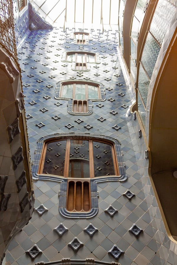 Low Angle Shot of the Blue Tiles Inside Casa Batllo Editorial ...