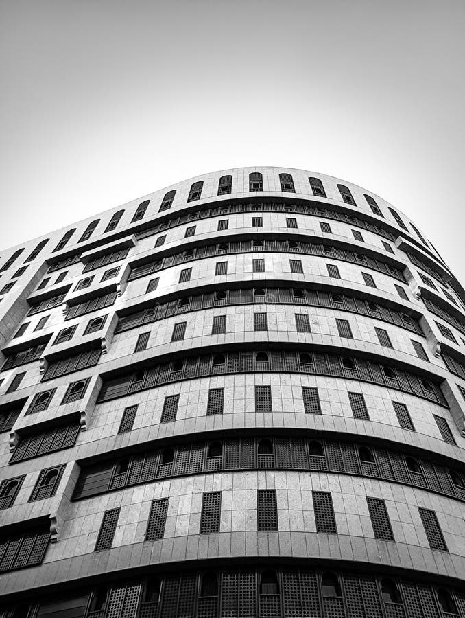 Low Angle Shot of a Building from Down Black and White with Clear Sky ...