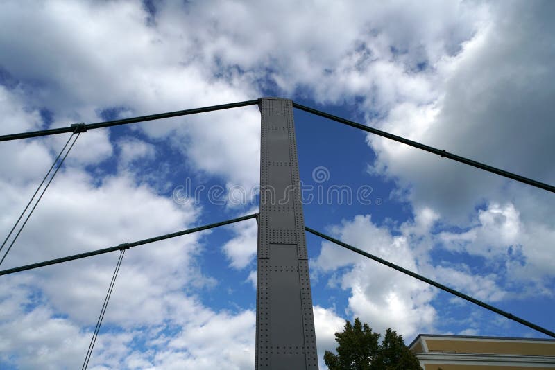 Low Angle Shot of a Cable Bridge Column on a Cloudy Sky Background ...