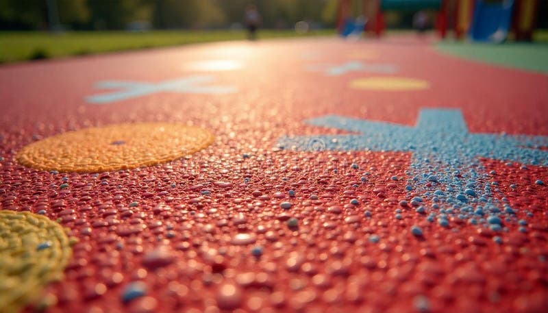 Brightly Colored Playground Surface with Games and Soft Ground Stock ...