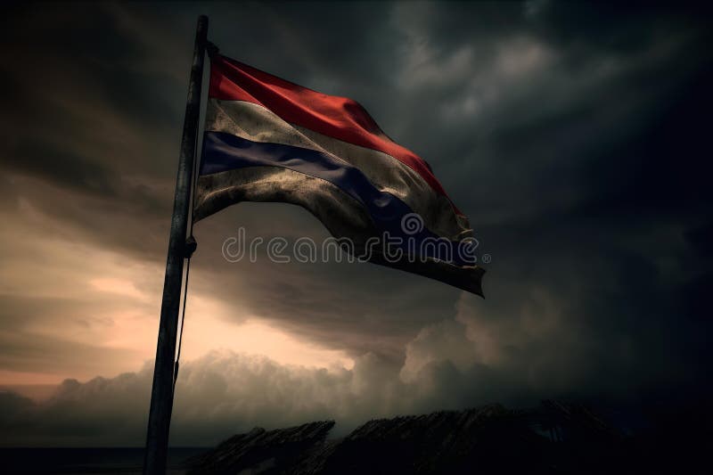 Torn Thai Flag Waving in the Wind at Low Angle Shot (AI Generated ...