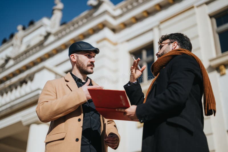 A Low Angle Shot Captures Two Men in a Heated Discussion with ...