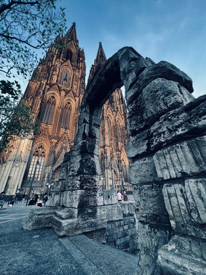 Low Angle Shot of the Cologne Cathedral and Tourists Visiting the Sight ...