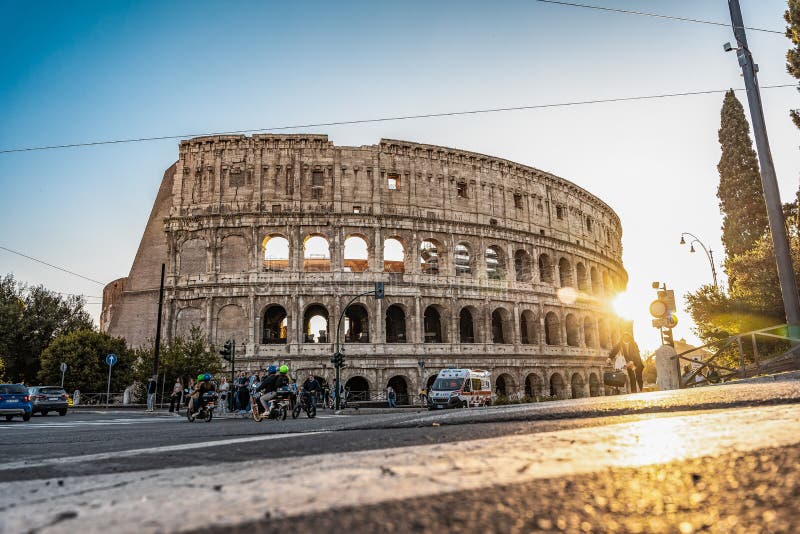 Low Angle Shot of the Colosseum in Rome at Sunset. Italy Editorial ...