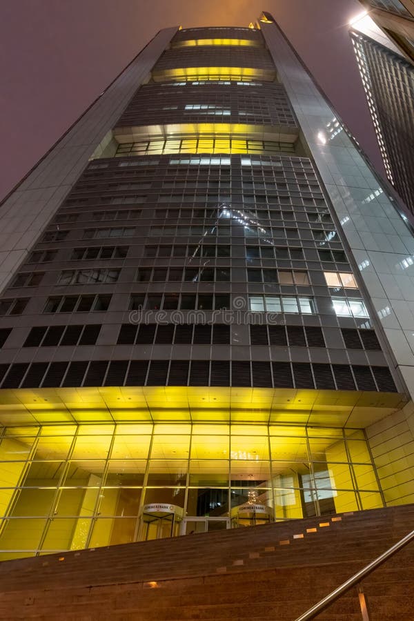 Low Angle Shot of the Commerzbank Building at Night Editorial Stock ...