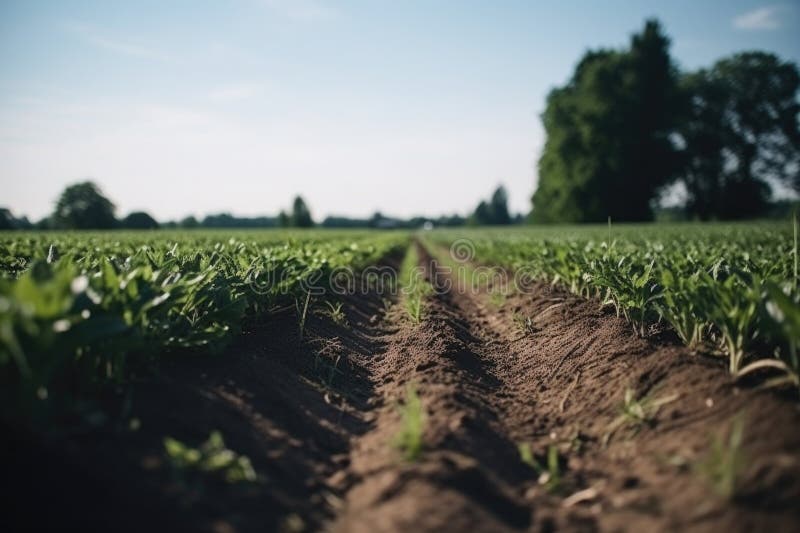 A Low Angle Shot of a Crop Field on a Farm Stock Illustration ...