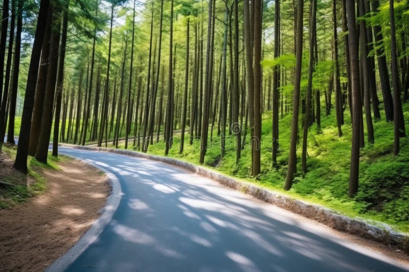 Low-angle Shot of a Curving Forest Bike Track Stock Photo - Image of ...
