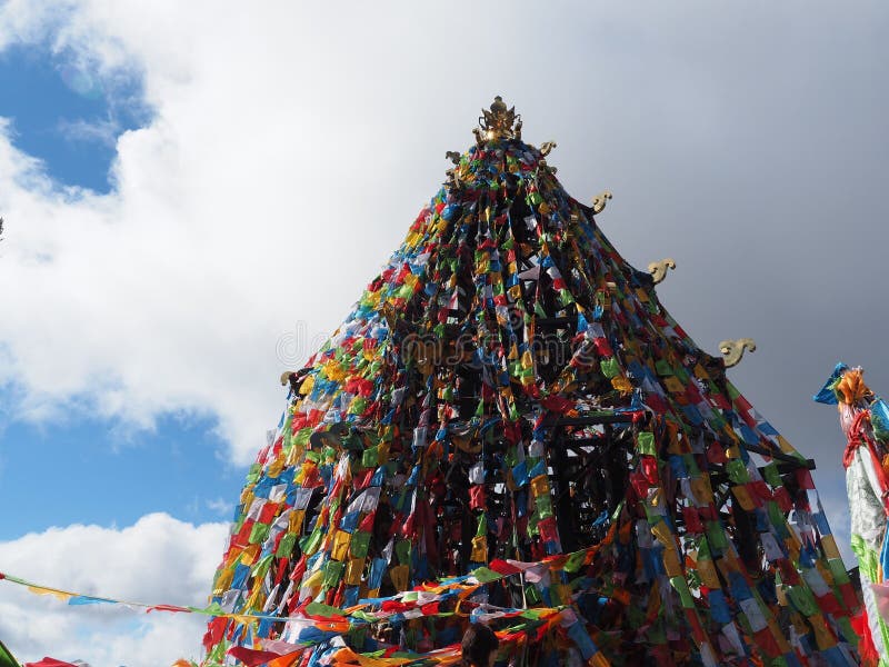 Low Angle Shot of a Decorated Tree with Flags Stock Image - Image of ...