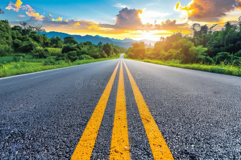 Low Angle Shot of an Empty Old Paved Road Winding through a Scenic ...