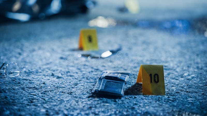 Low Angle Shot of Evidence Scattered at Crime Scene after Unfortunate ...