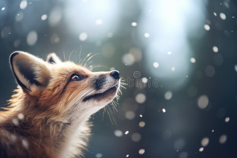 Low Angle Shot of Fox with Snow Falling Around it Stock Illustration ...