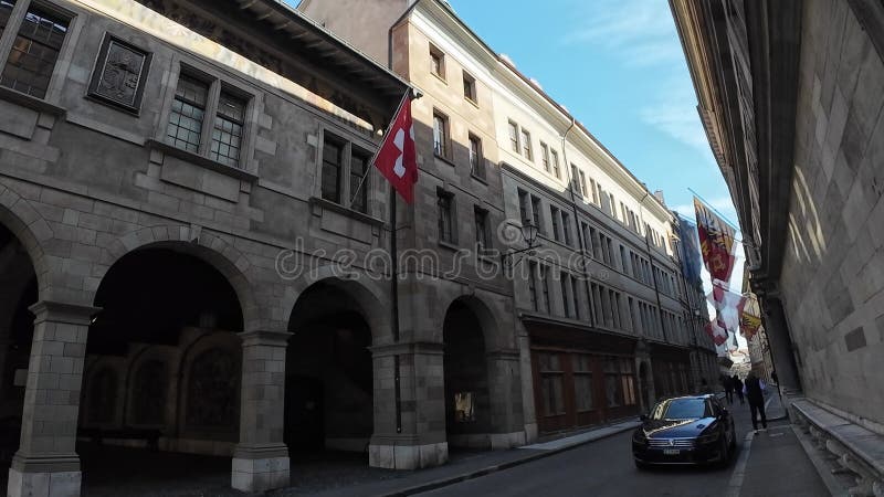 Low Angle Shot of Geneva City Hall View Under Blue Sunny Sky Stock ...