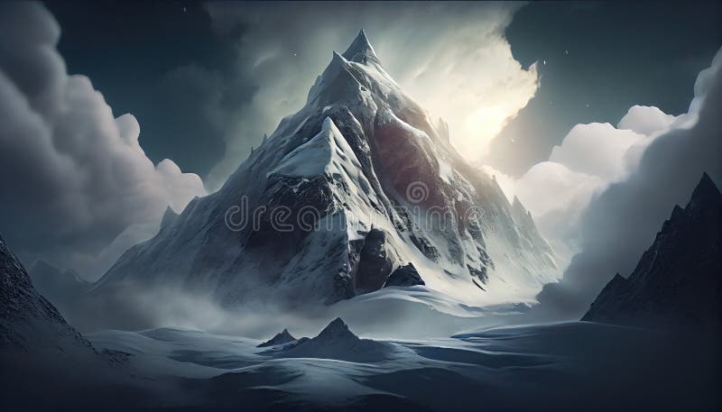 Low-Angle-Shot of Giant Mountain of Ice and Snow Rising into the Clouds ...