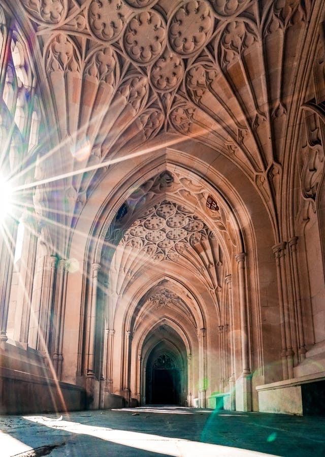 Low Angle Shot of a Hallway of an Old Building with Arched Ceilings and ...