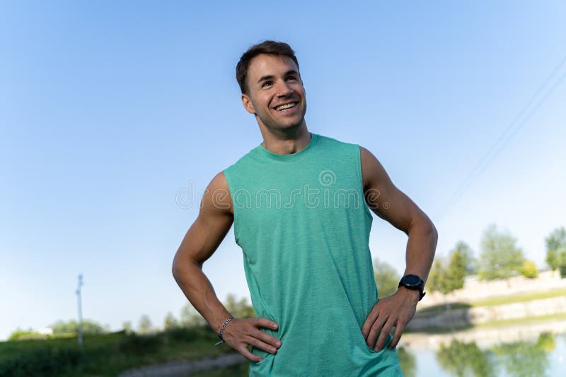 Low Angle Shot of a Handsome Male Doing Sports Stock Image - Image of ...