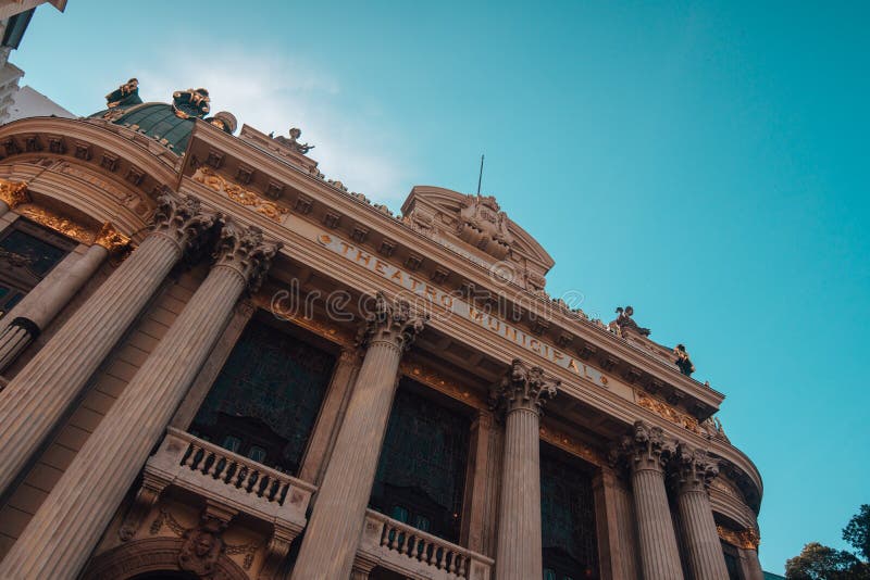 Low Angle Shot of the Historic Theater in Rio De Janeiro Editorial ...