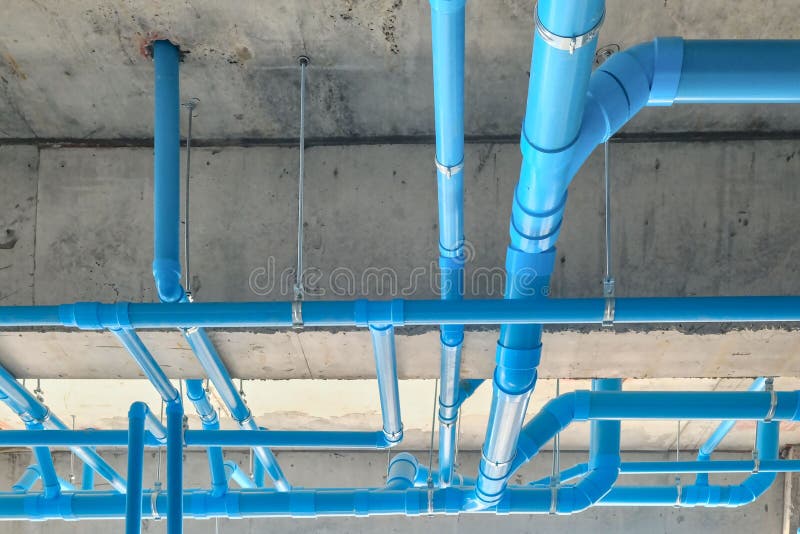 Low Angle Shot of Industrial Blue Pipes on a Ceiling Stock Image ...