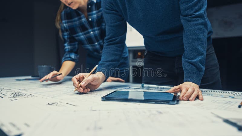 Low Angle Shot in Industrial Design Engineering Facility of Male and ...