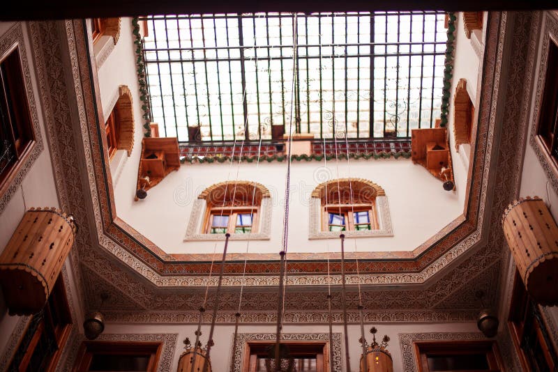 Low-angle Shot of an Inner Yard with a Glass Roof in Morrocan Style ...