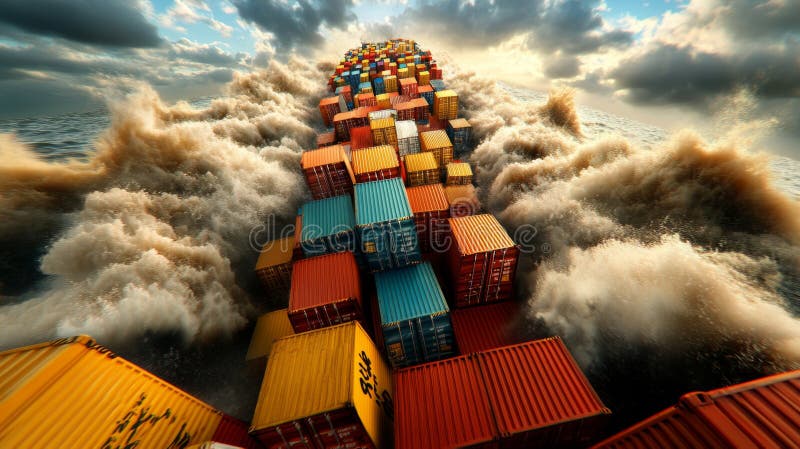 Low Angle Shot of a Large Container Ship Sailing on Huge Ocean Waves ...