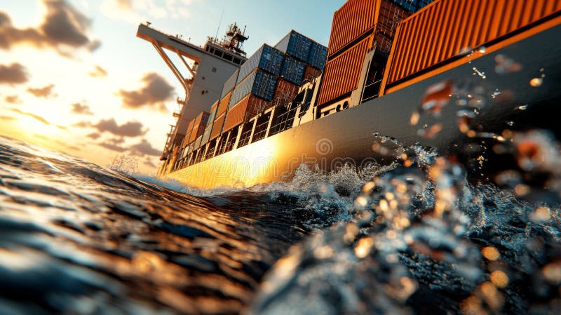 Low Angle Shot of a Large Container Ship Sailing on Huge Ocean Waves ...