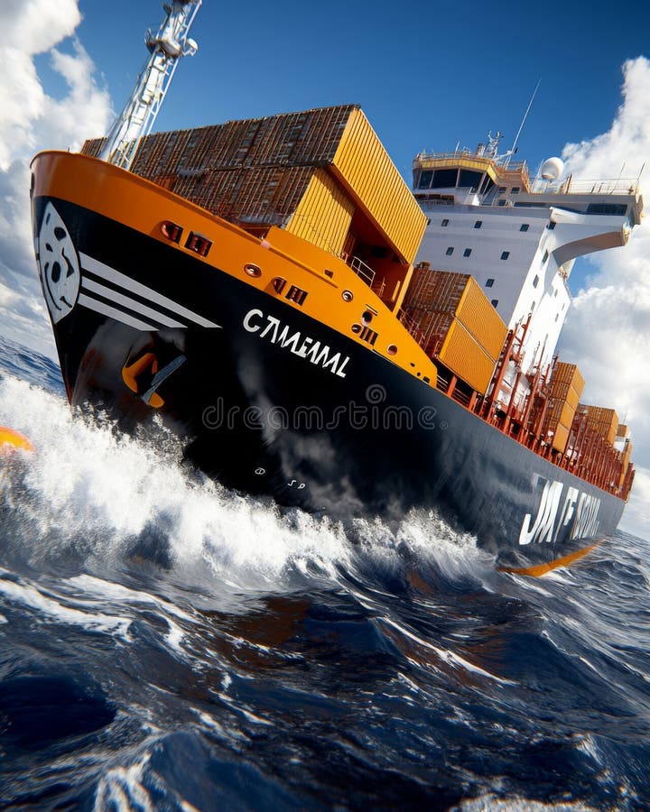 Low Angle Shot of a Large Container Ship Sailing on Huge Ocean Waves ...