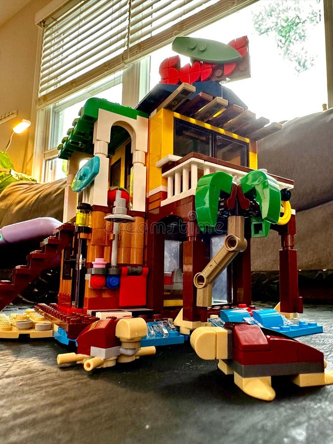 Low Angle Shot of a Lego House Construction on the Floor Stock Image ...