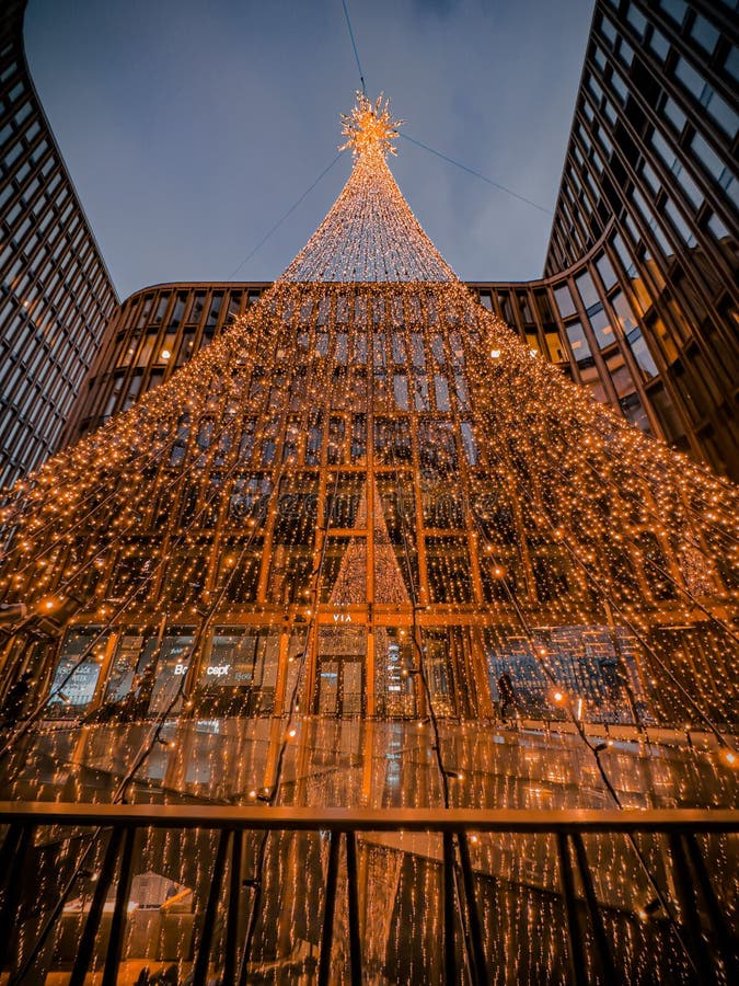 Low Angle Shot of a Lightning Christmas Tree at Via Vika, Norway ...