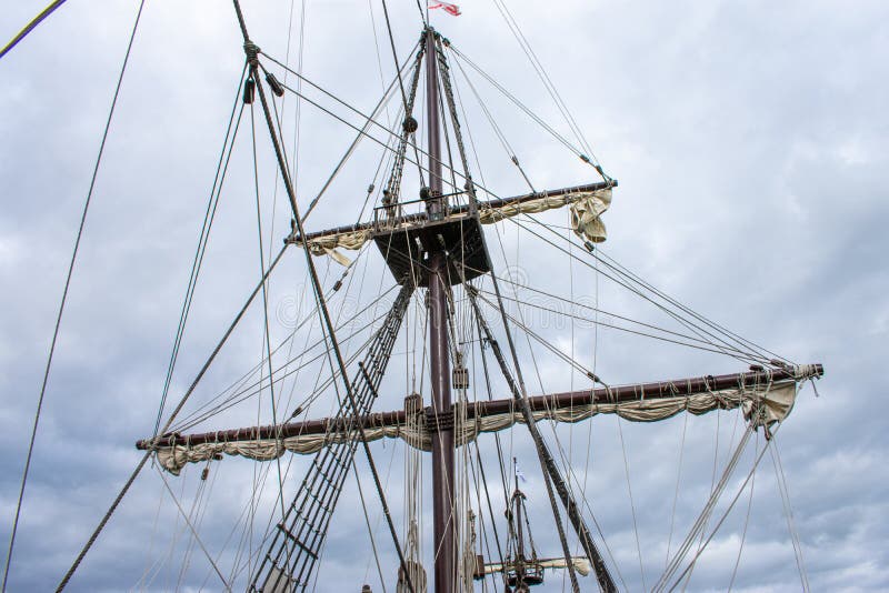 Mast of the Ship with White Sails Stock Image - Image of romantic ...