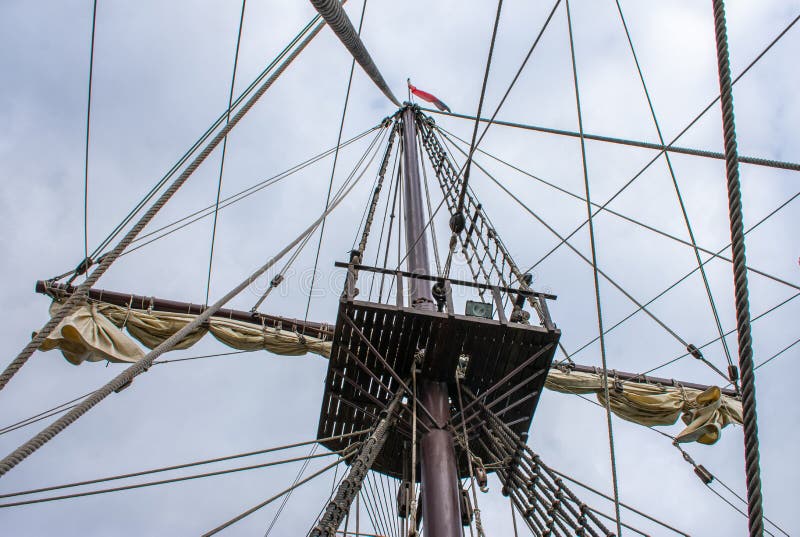Mast of the Ship with White Sails Stock Image - Image of romantic ...