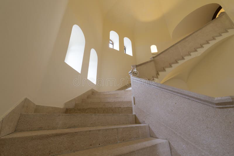 Low Angle Shot of Milk-white Stairs Next To Windows at Daytime Stock ...