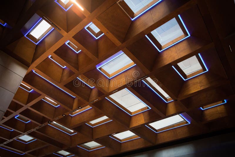 Low Angle Shot of a Modern Ceiling Design for an Office Interior Stock ...