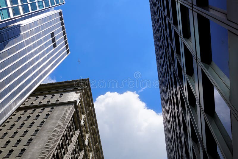 Low Angle Shot between Modern Office Buildings Stock Image - Image of ...