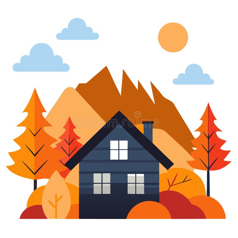 Low Angle Shot of Mountain Cabin in the Fall - Peak Leaves Season Stock ...