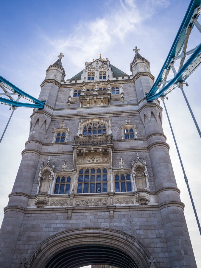 Low Angle Shot of One of the Towers of the Tower Bridge in London in ...