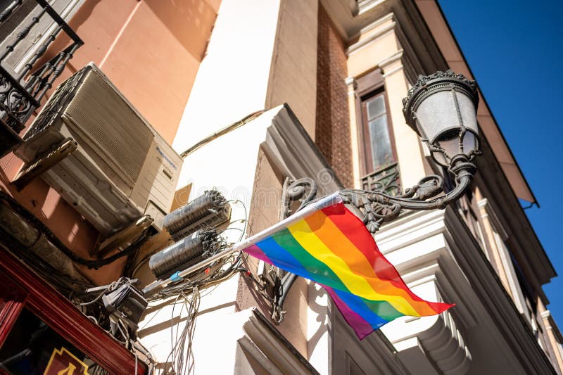 Low Angle Shot of a Pride Flag on a Building Facade Stock Photo - Image ...